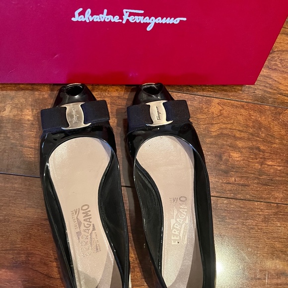 Salvatore Ferragamo Shoes Slavatore Ferragamo Black Peep Toe Flats 85 Poshmark